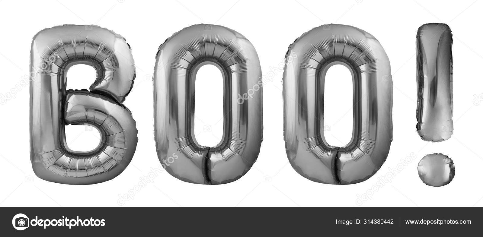 Word Boo with exclamation mark made of inflatable balloons isolated on ...
