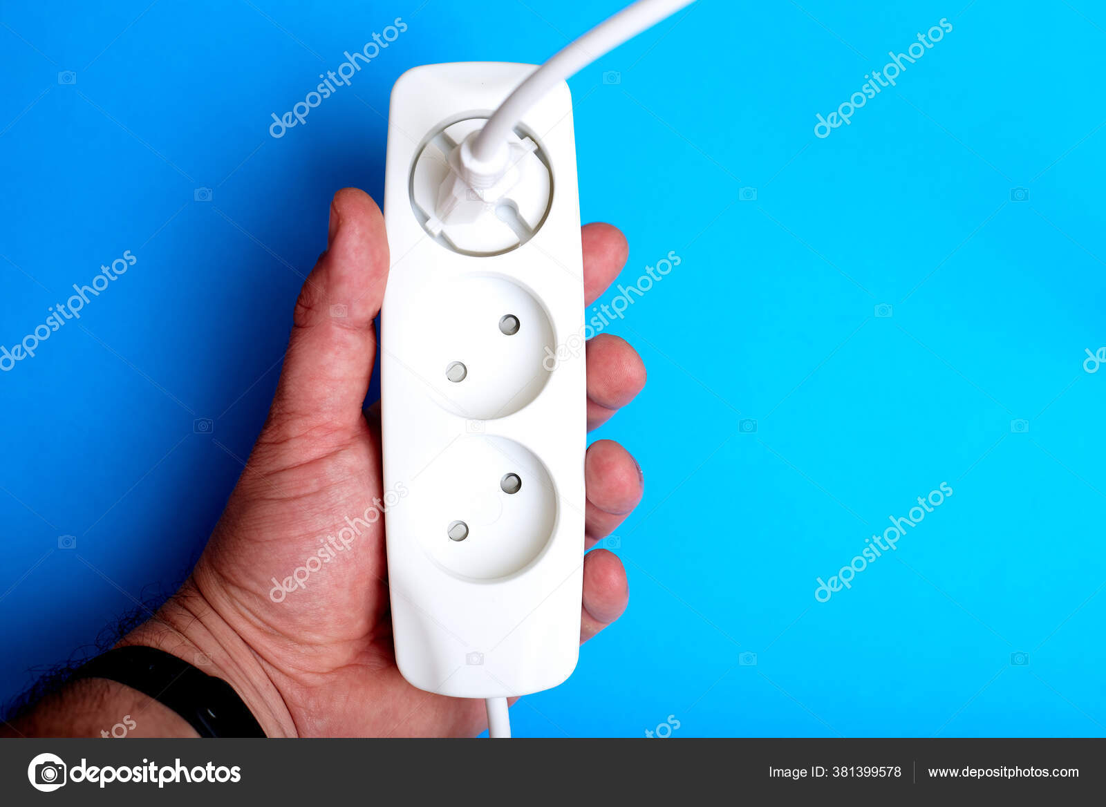Electrical Extension Cord Plug Socket Blue Background Concept Work ...