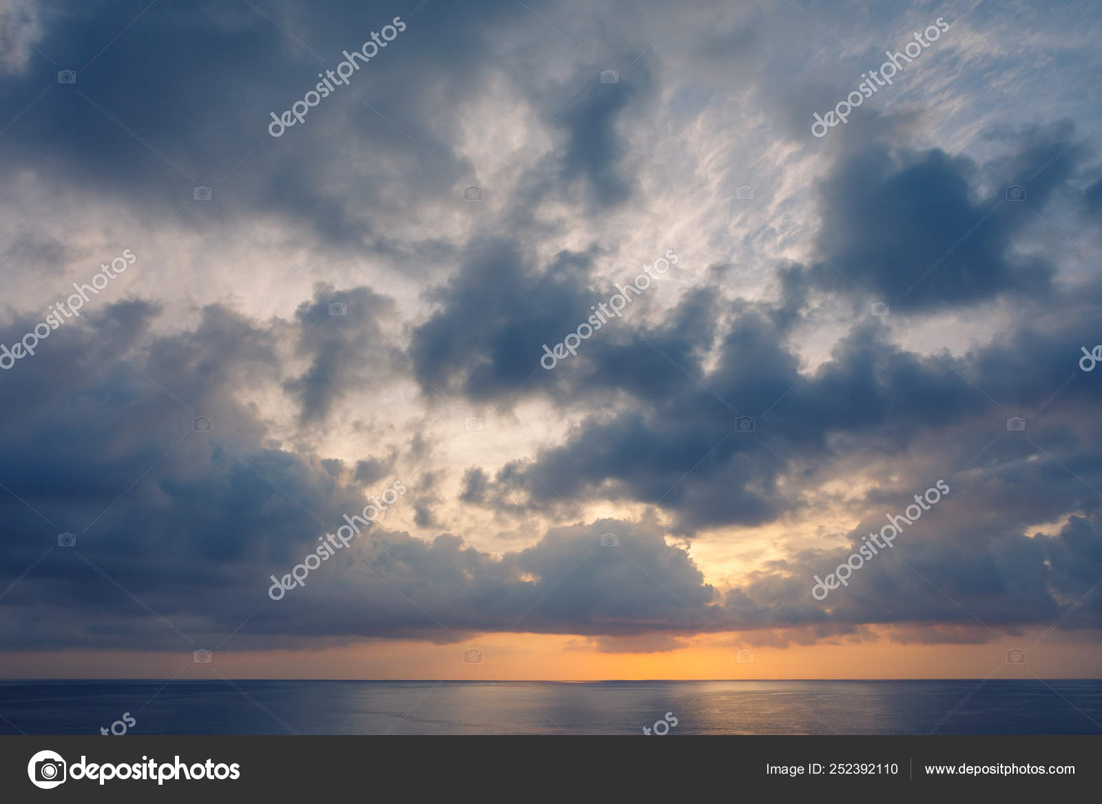 Cloudscape above the ocean seascape with reflection Stock Photo by ...