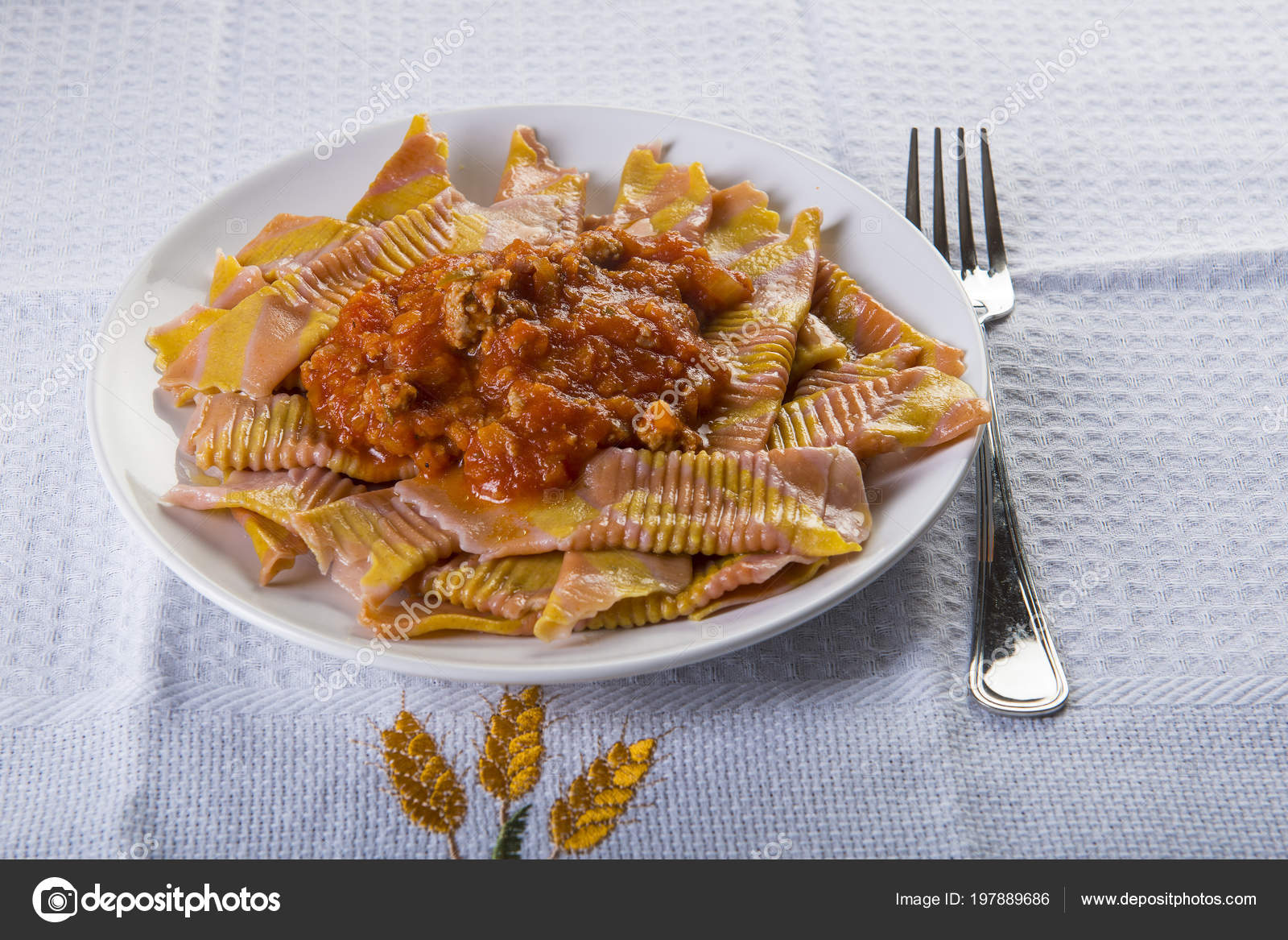 Garganelli Shape Pasta Authentic Bolognese Sauce Made Minced Meat ...