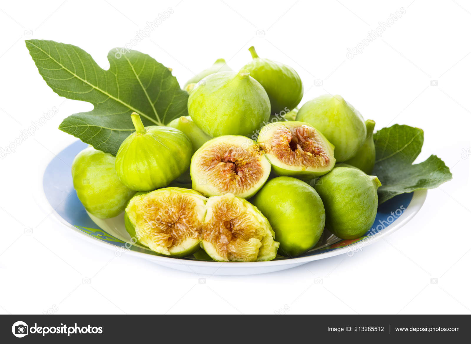 Fresh White Lady's Neck Figs Its Leaves Isolated White Background ...