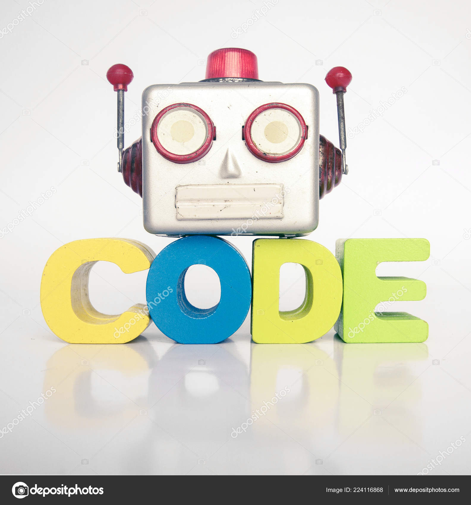 Silver Robot Head Word Code Isolated White Stock Photo by ©davincidig ...