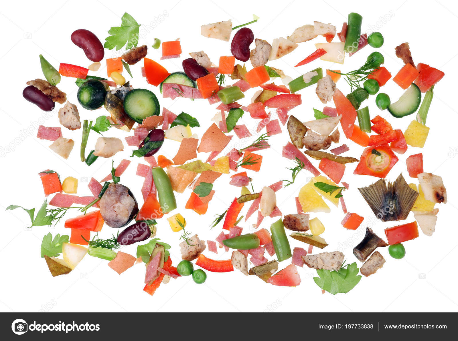 Small Micro Pieces Food Waste Scattered White Kitchen Table Concept ...