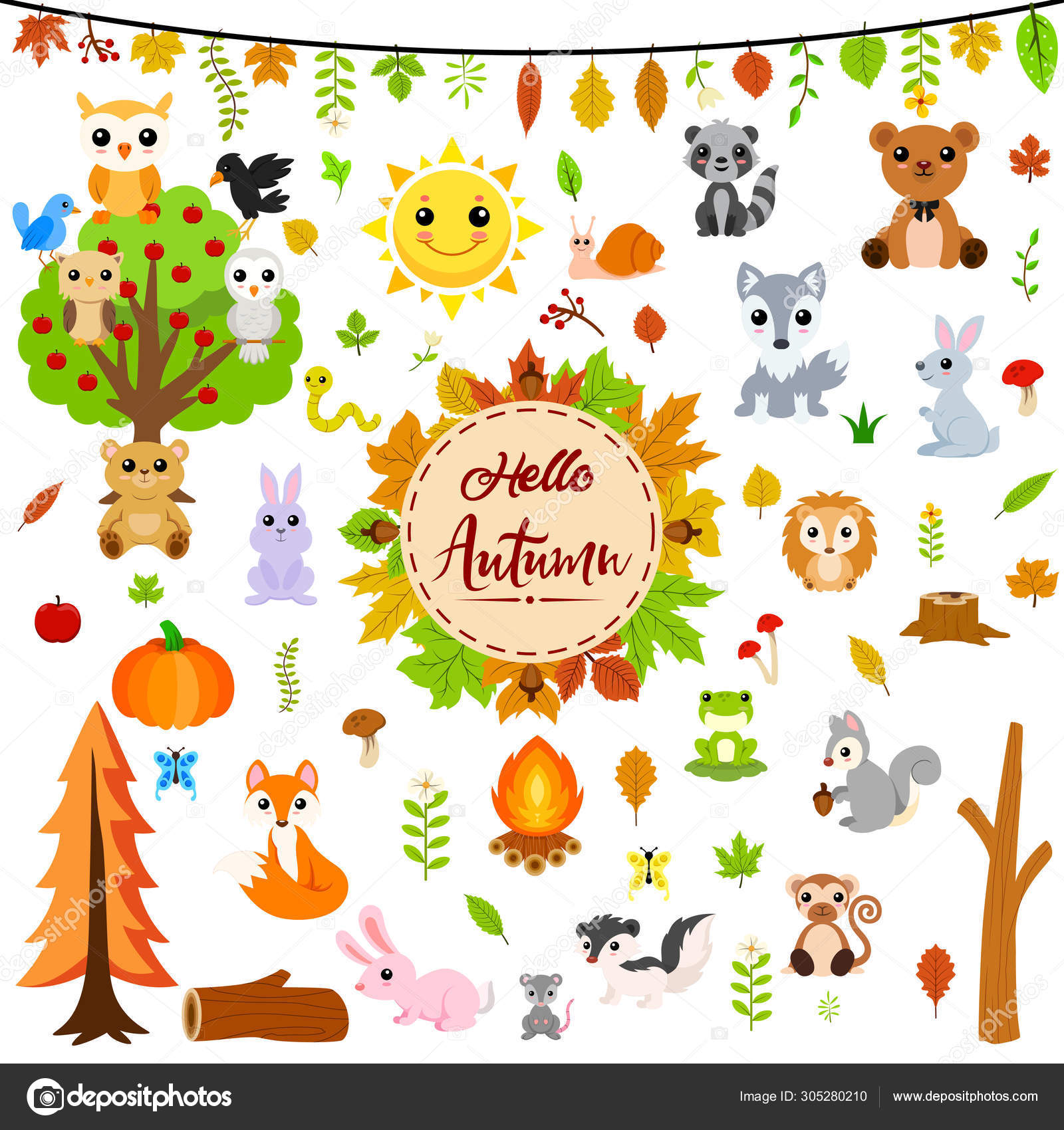 Big Autumn Set Cute Animals Stock Vector Image by ©dagadu #305280210