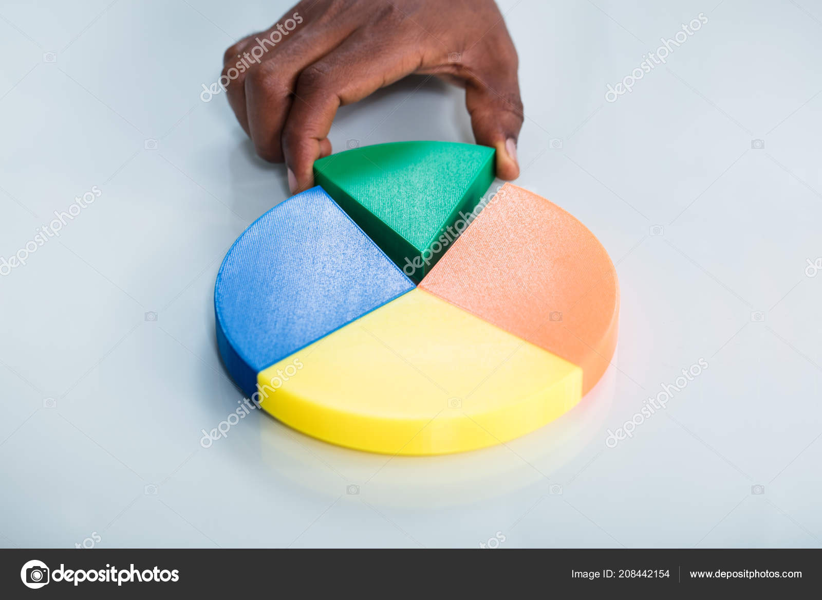 Overhead View Human Hand Taking Green Piece Pie Chart Gray — Stock ...