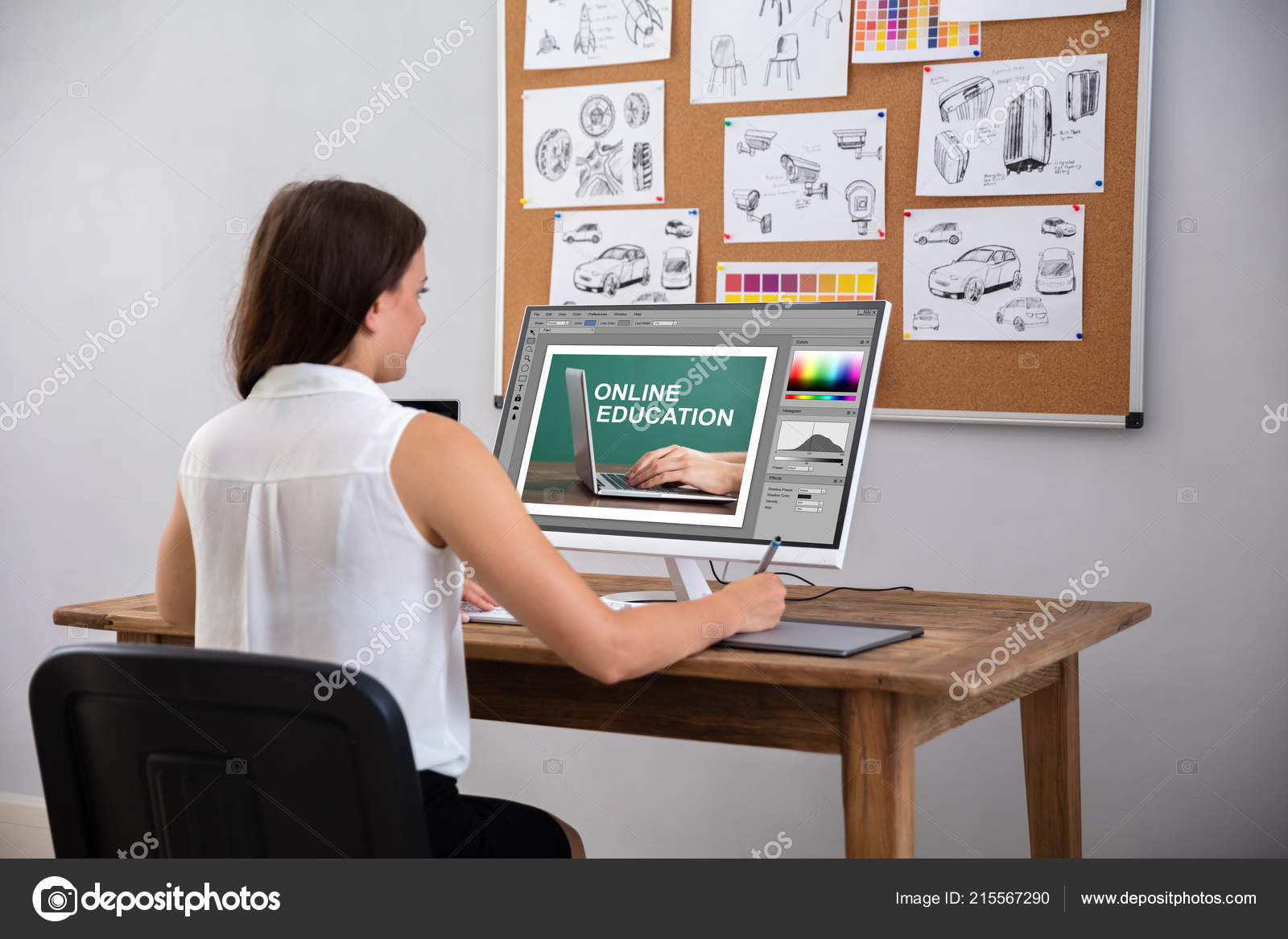 Female Designer Using Graphic Tablet While Working Computer Stock Photo ...
