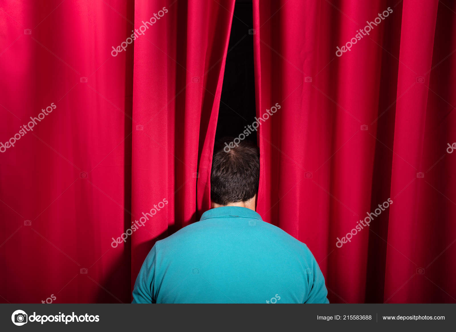Rear View Man Peeking Red Stage Curtain — Stock Photo © AndreyPopov ...