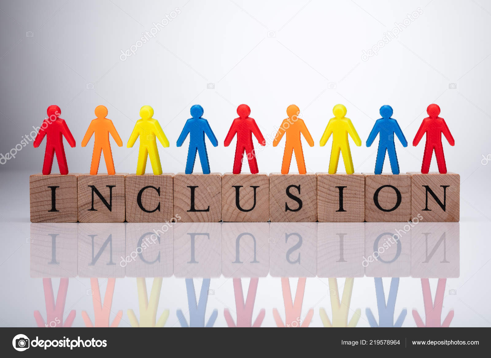 Multi Colored Human Figures Standing Wooden Cubic Blocks Reflective ...