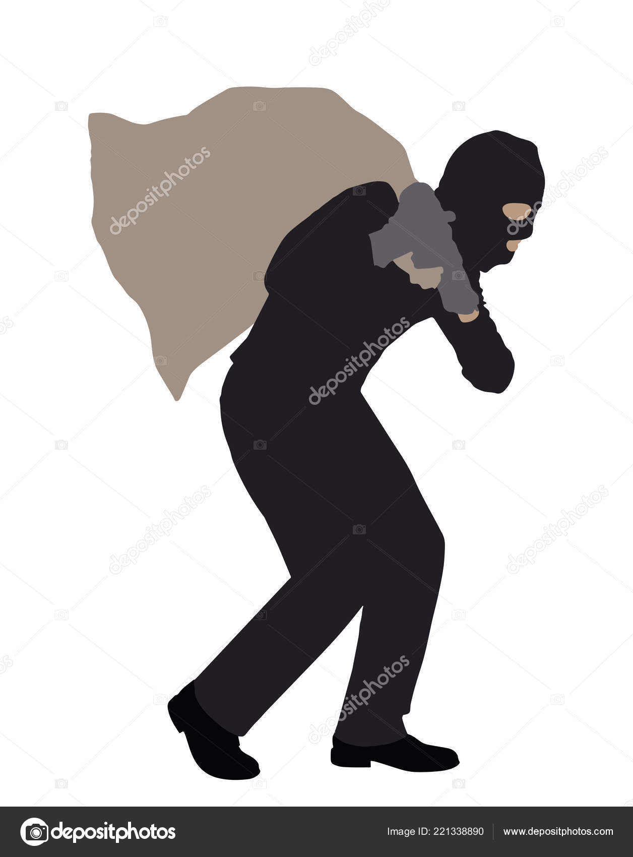 Side View Robber Carrying Sack White Background Stock Vector by ...