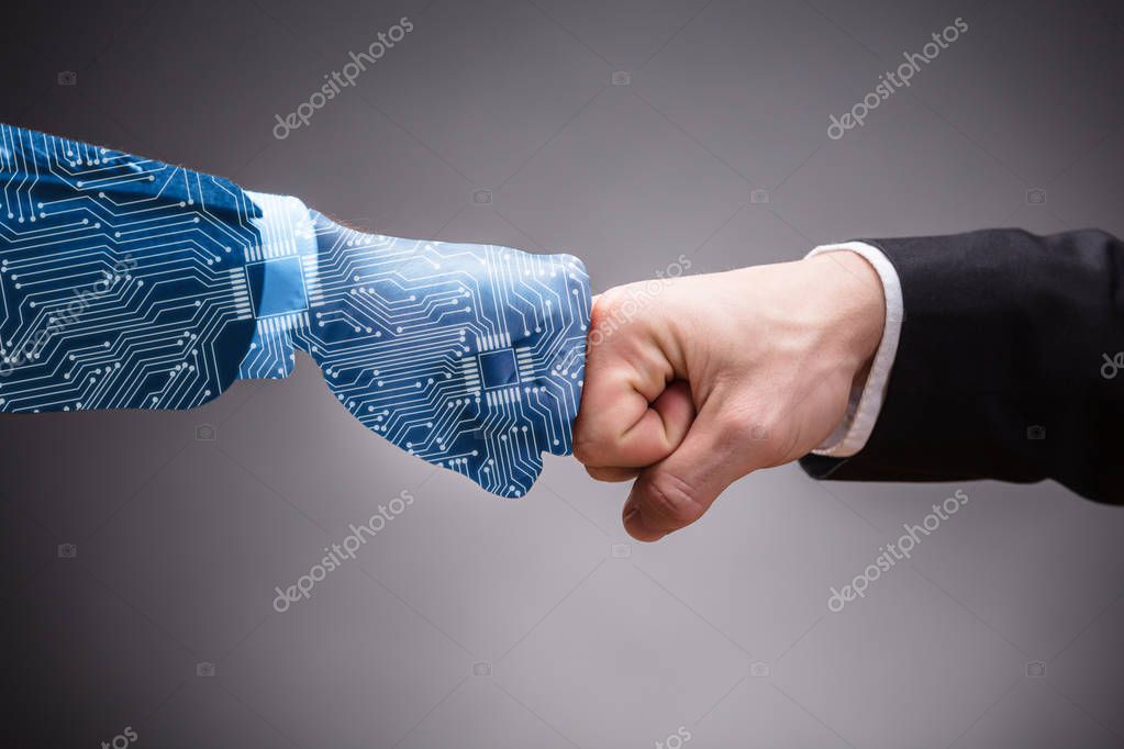 Primer plano de la mano humana generada digital y del hombre de ...