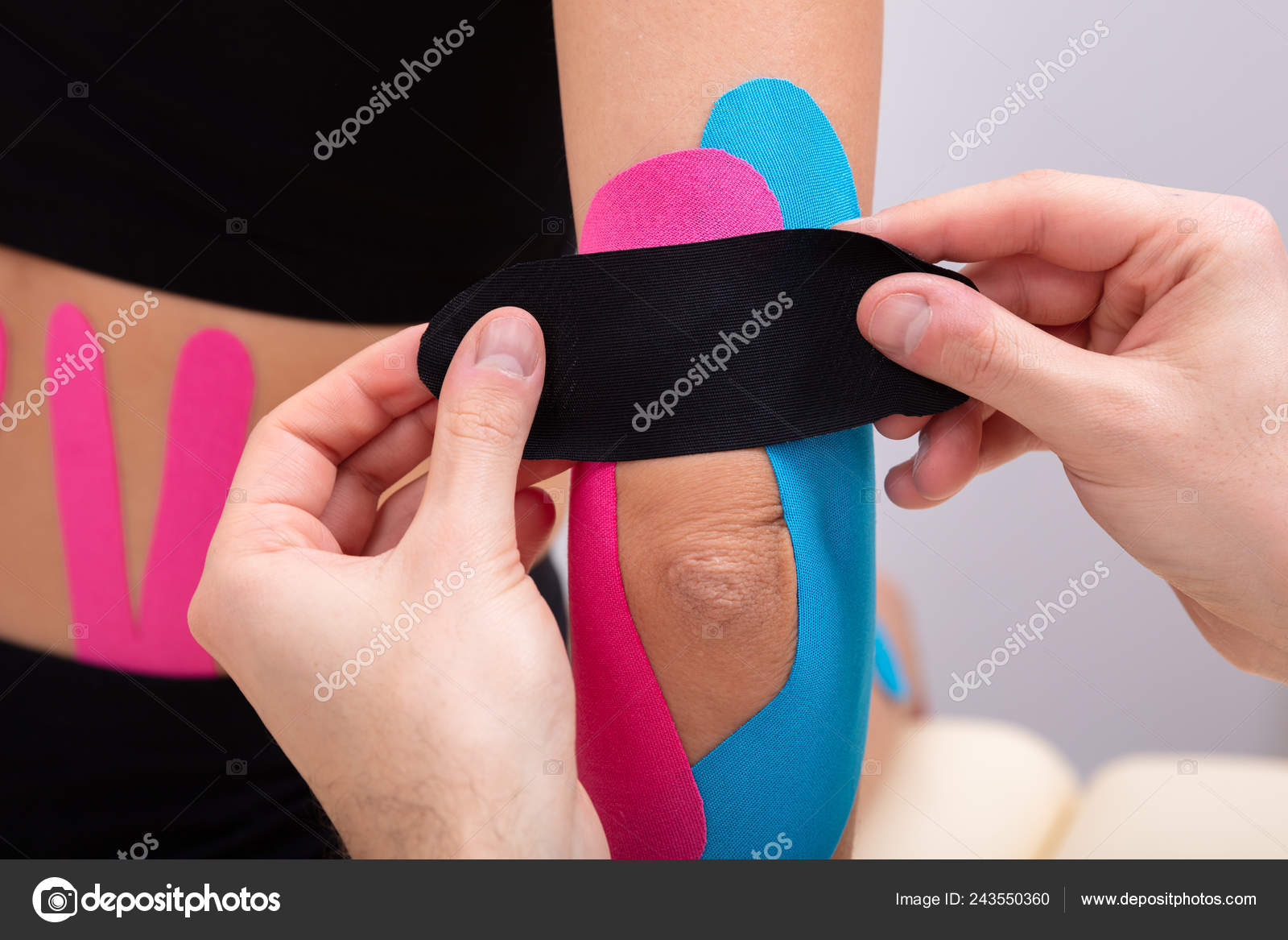 Close Physiotherapist Applying Kinesiology Tape Patient's Elbow Stock Photo by ©AndreyPopov ...