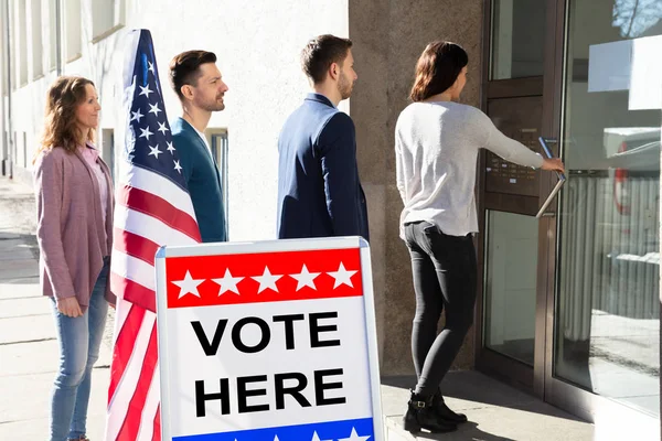 Group Young People Standing Entrance Voting Room — Stock Photo ...