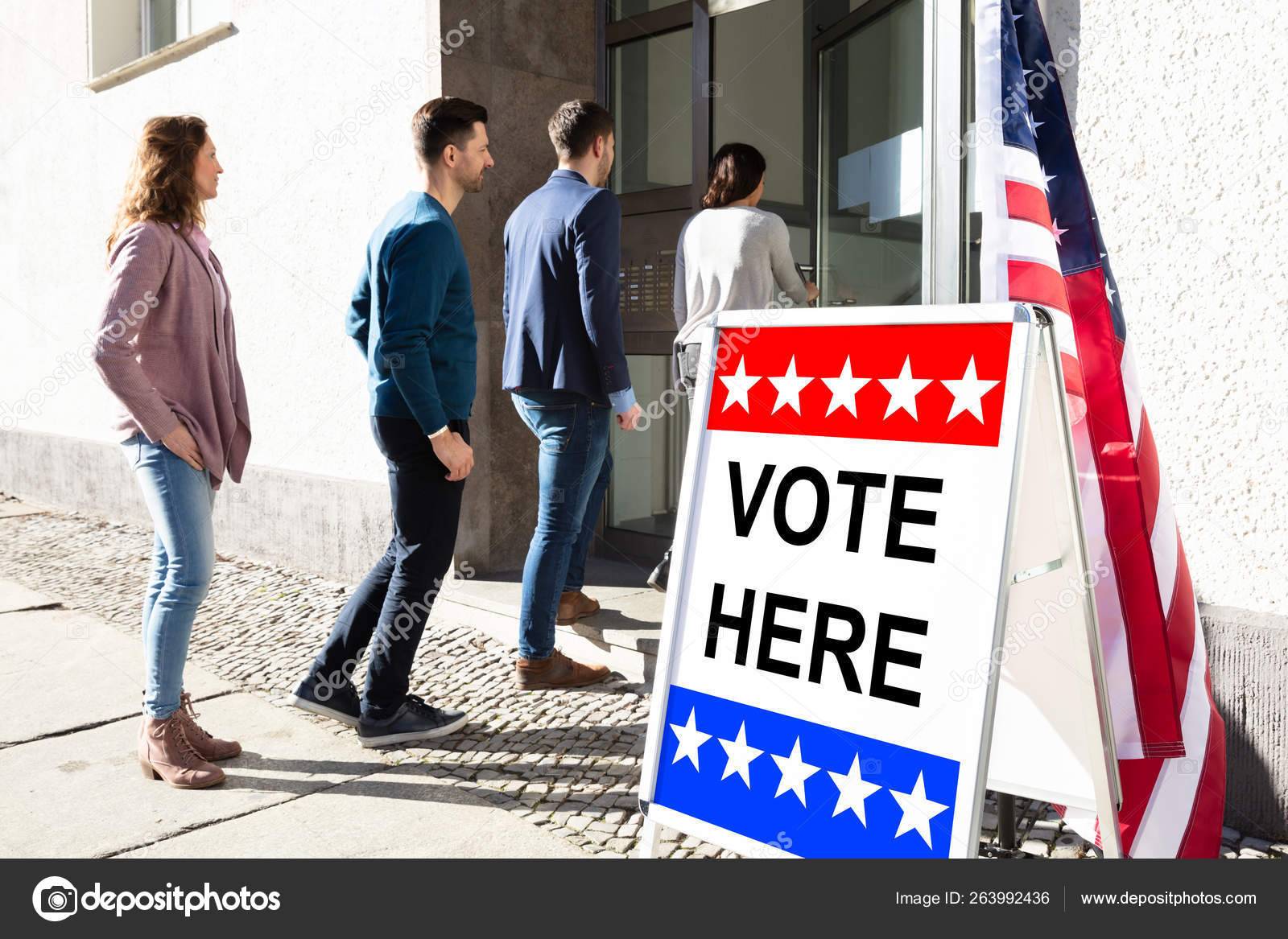 Group Young People Standing Entrance Voting Room Stock Photo by ...