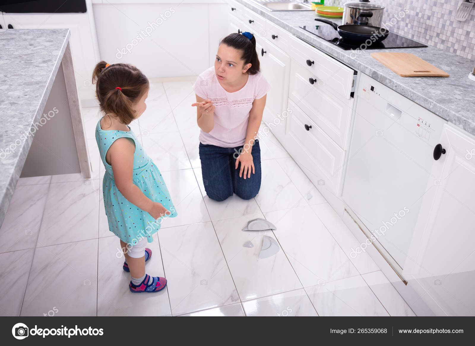 Mother Shouting Her Daughter While Broken Plate Stock Photo by ...