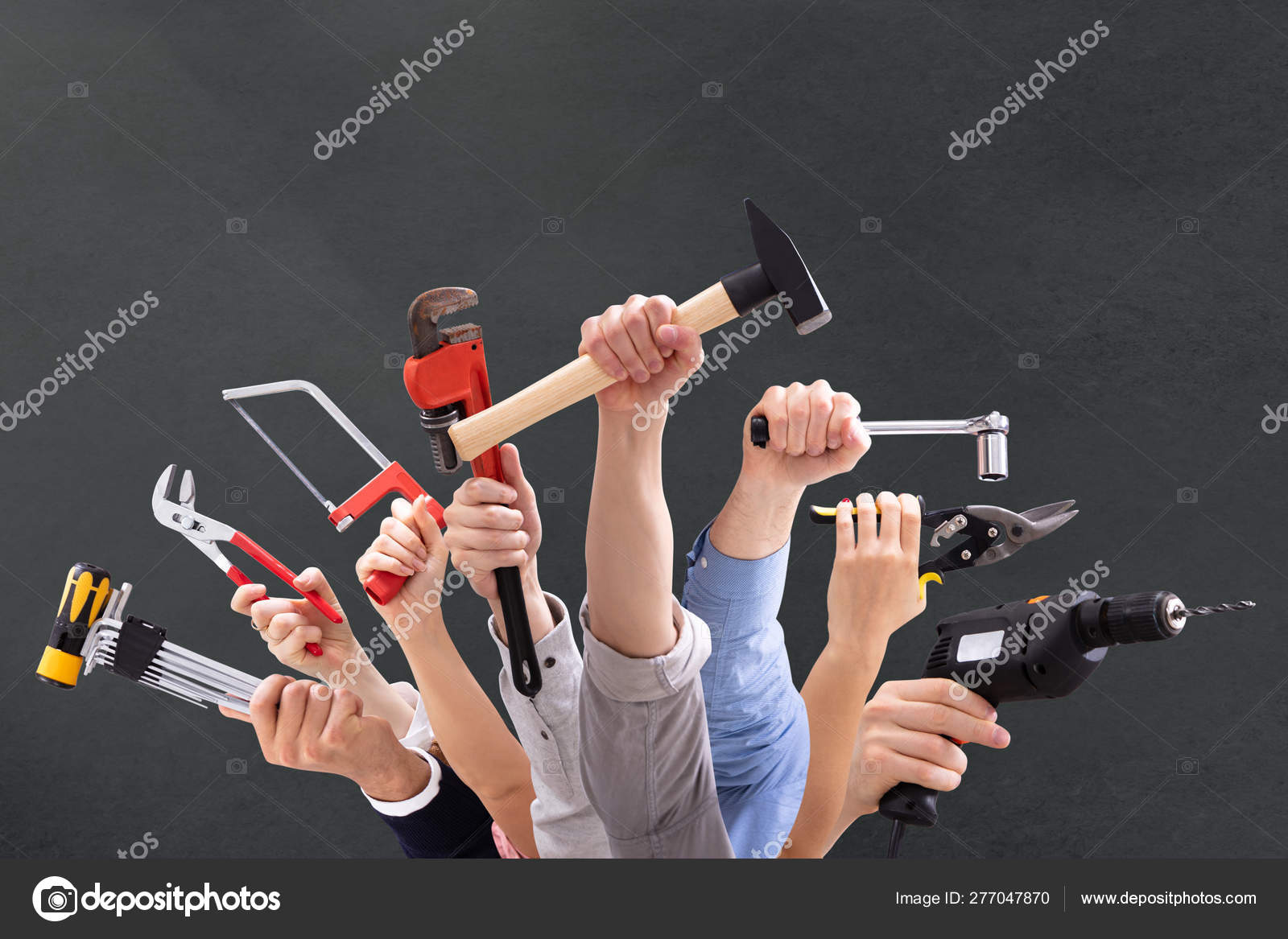 Close People's Hand Holding Carpentry Tools Black Background — Stock ...