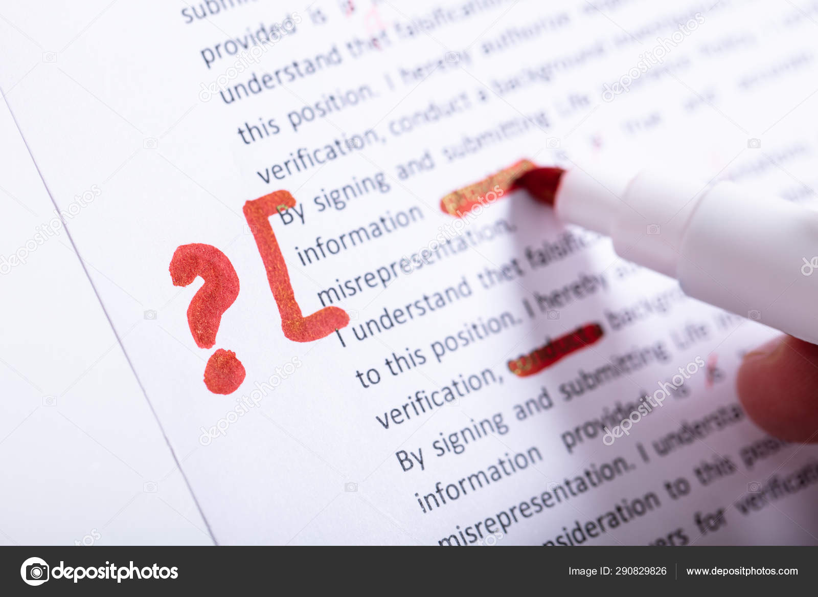 Human Hand Holding Red Marker Spellchecking Text Question Mark Sign ...