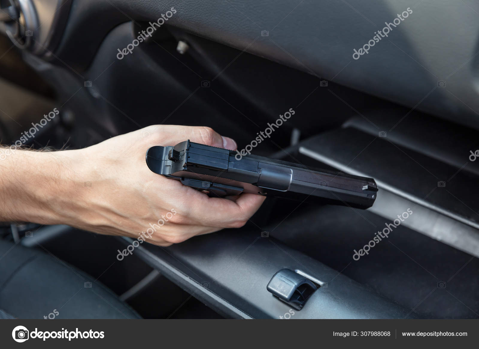 Driver Taking Handgun Glovebox Compartment Car — Stock Photo ...
