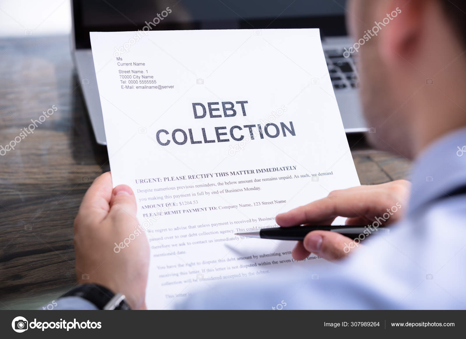 Man Reading Debt Collection Notice Letter Desk — Stock Photo ...