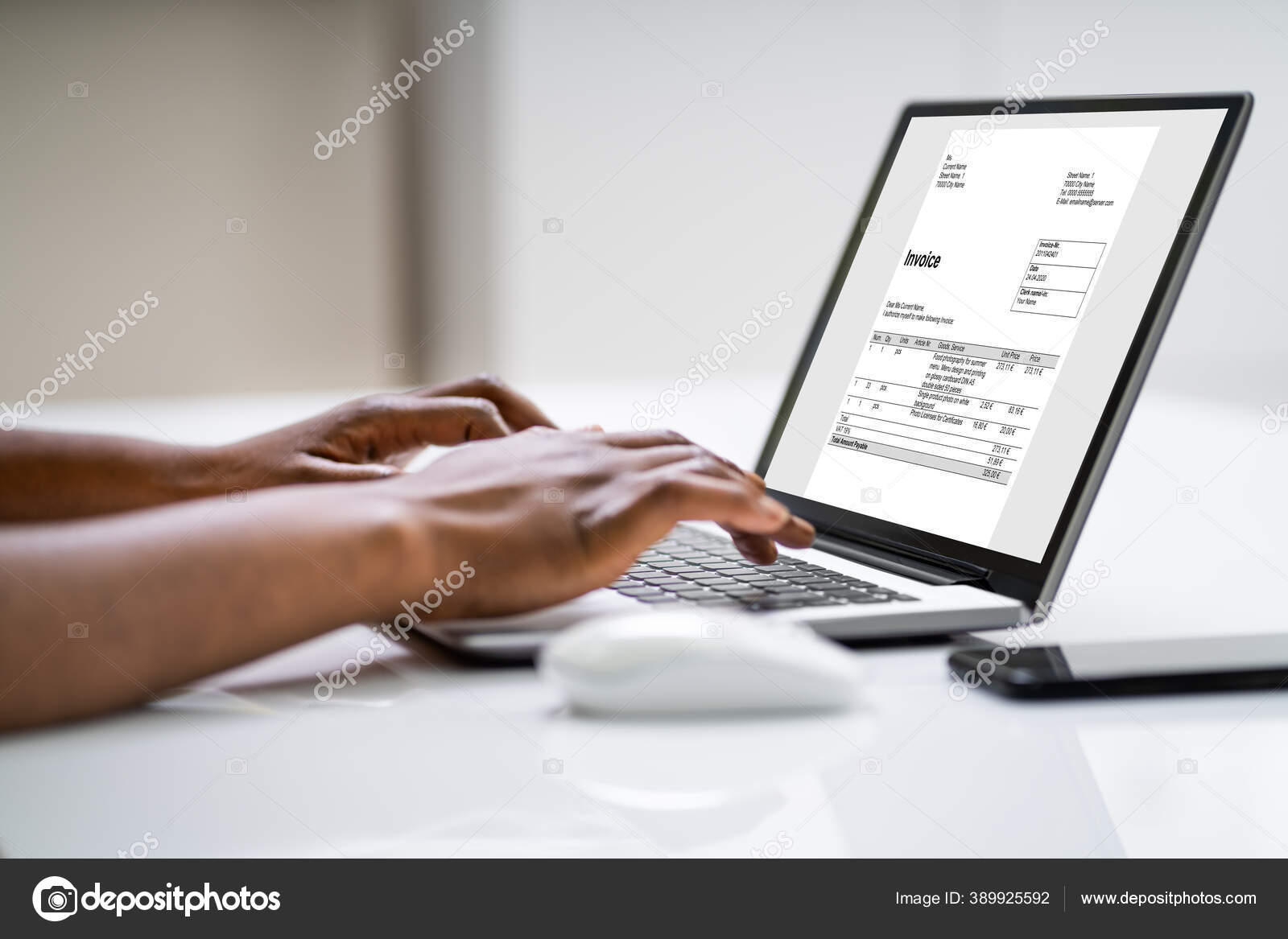 Digital Invoice Document Payment Receipt Laptop Stock Photo by ...