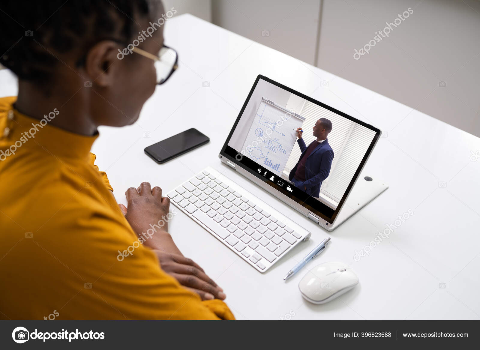 Online Virtual Video Conference Training Laptop Computer Stock Photo by ...