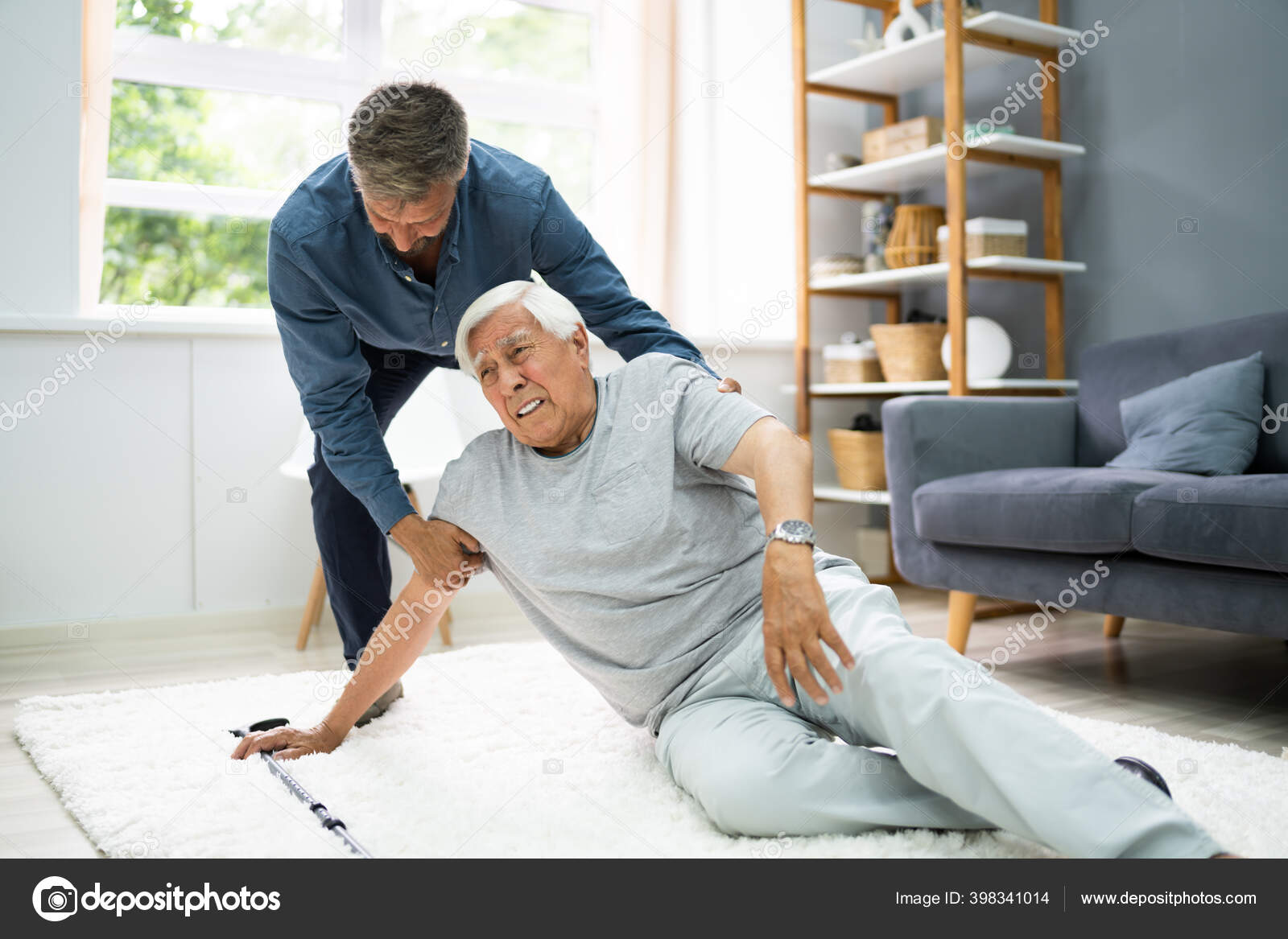 Helping Elder Senior Fallen Man Fall Accident — Stock Photo ...