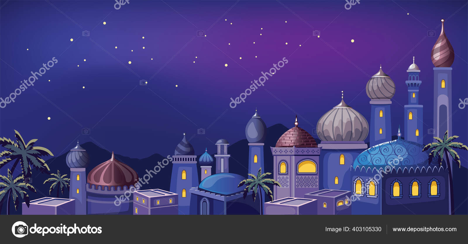 Starry Sky Magic Night East Fairytale Arabic Landscape Traditional Mud ...