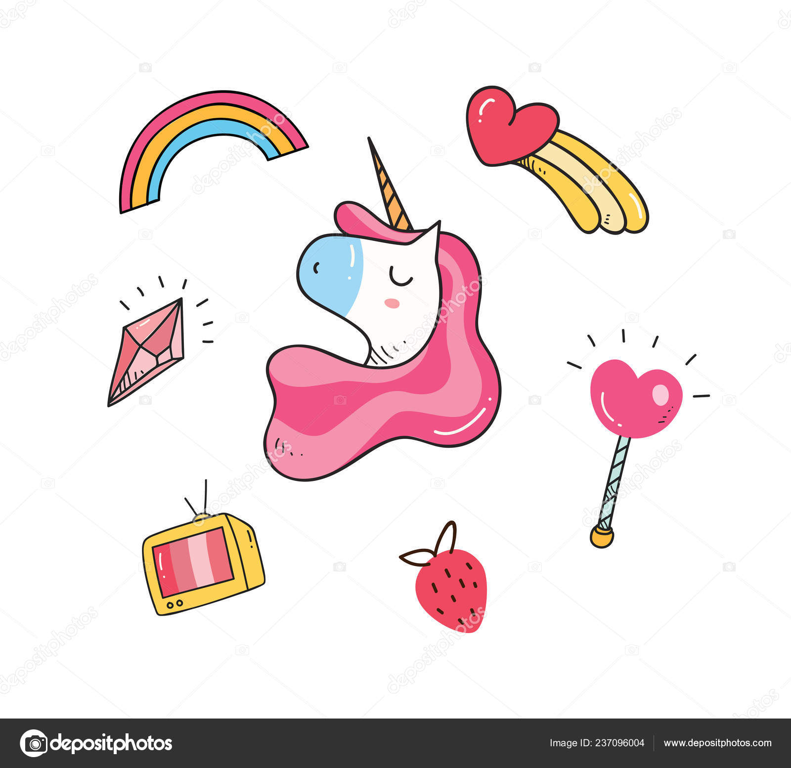 Set Various Cartoon Style Icons Vector Illustration Stock Vector Image ...