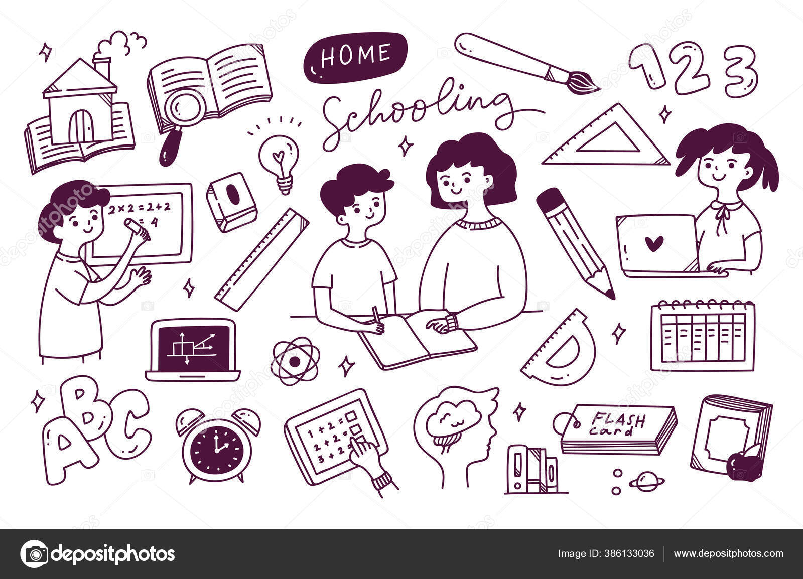 Vector Illustration Set Home Schooling Stock Vector Image by ©mhatzapa ...