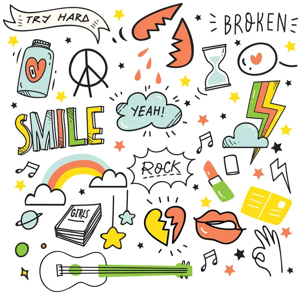 Cute Doodle Collage Background Vector Illustration Stock Illustration ...