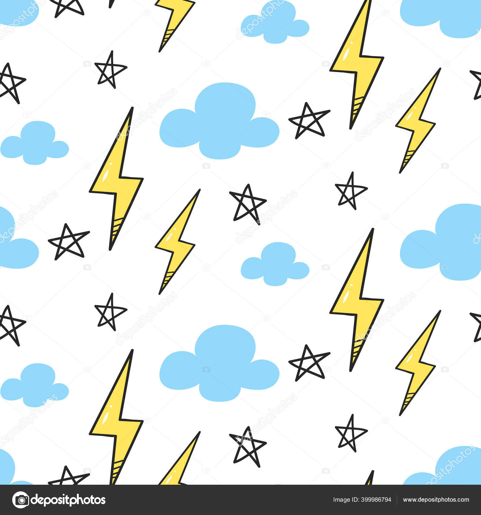 Cute Seamless Vector Illustration Storm Clouds Icons Stock Vector Image ...