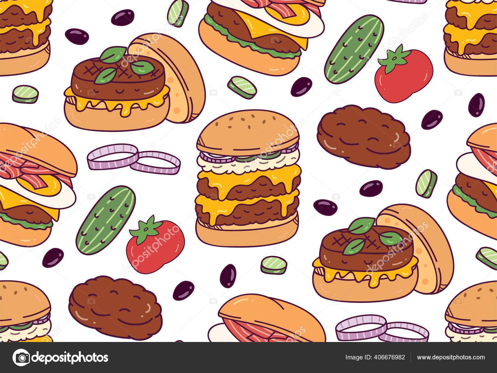 Burgers Doodle Seamless Pattern Vector Illustration Stock Vector by ...