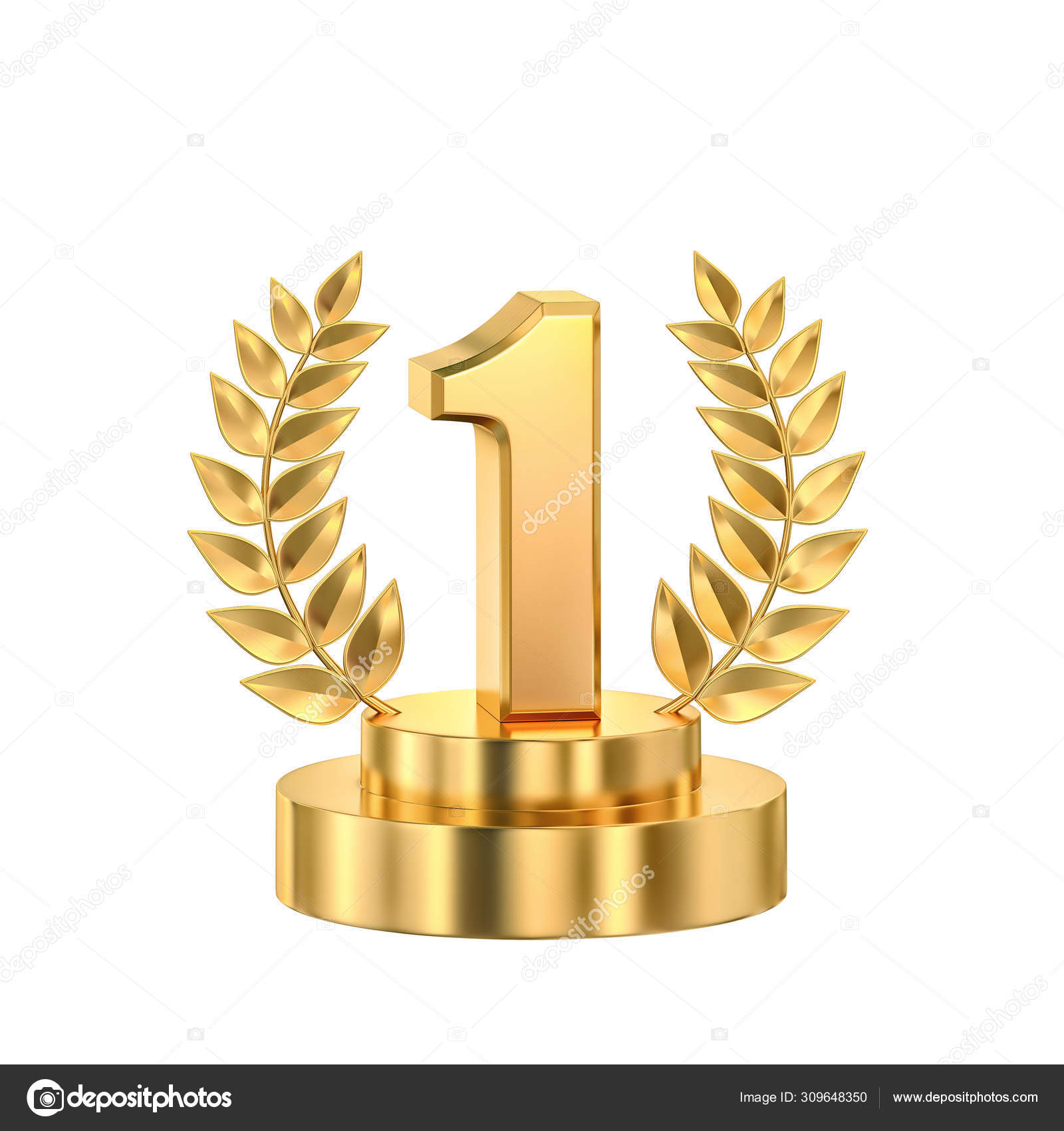 Primer lugar, trofeo de oro con corona de laurel, camino de recorte inc ...