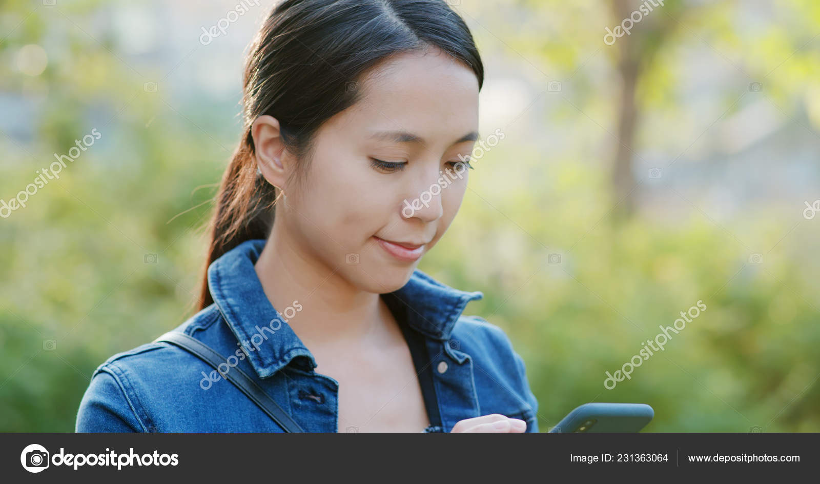 Woman Check Smartphone Green Background Stock Photo by ©leungchopan ...