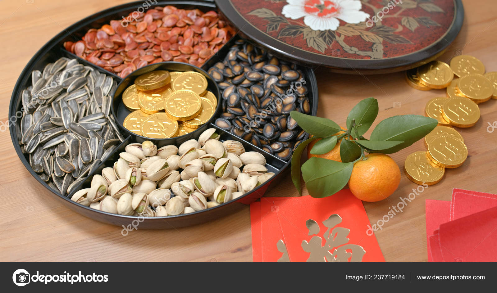 Traditional Chinese New Year Snack Tray Red Packet Words Mean — Stock ...