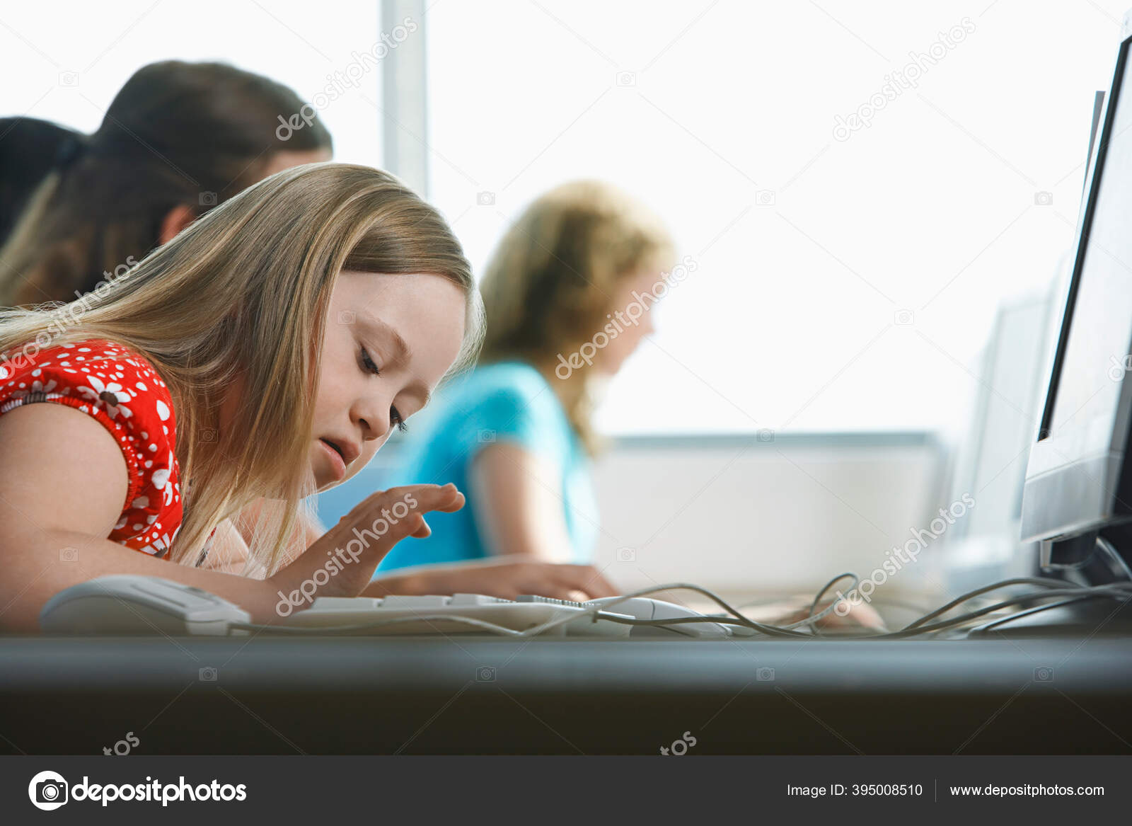 Girl Syndrome Using Computer Computer Lab Children Background Stock ...