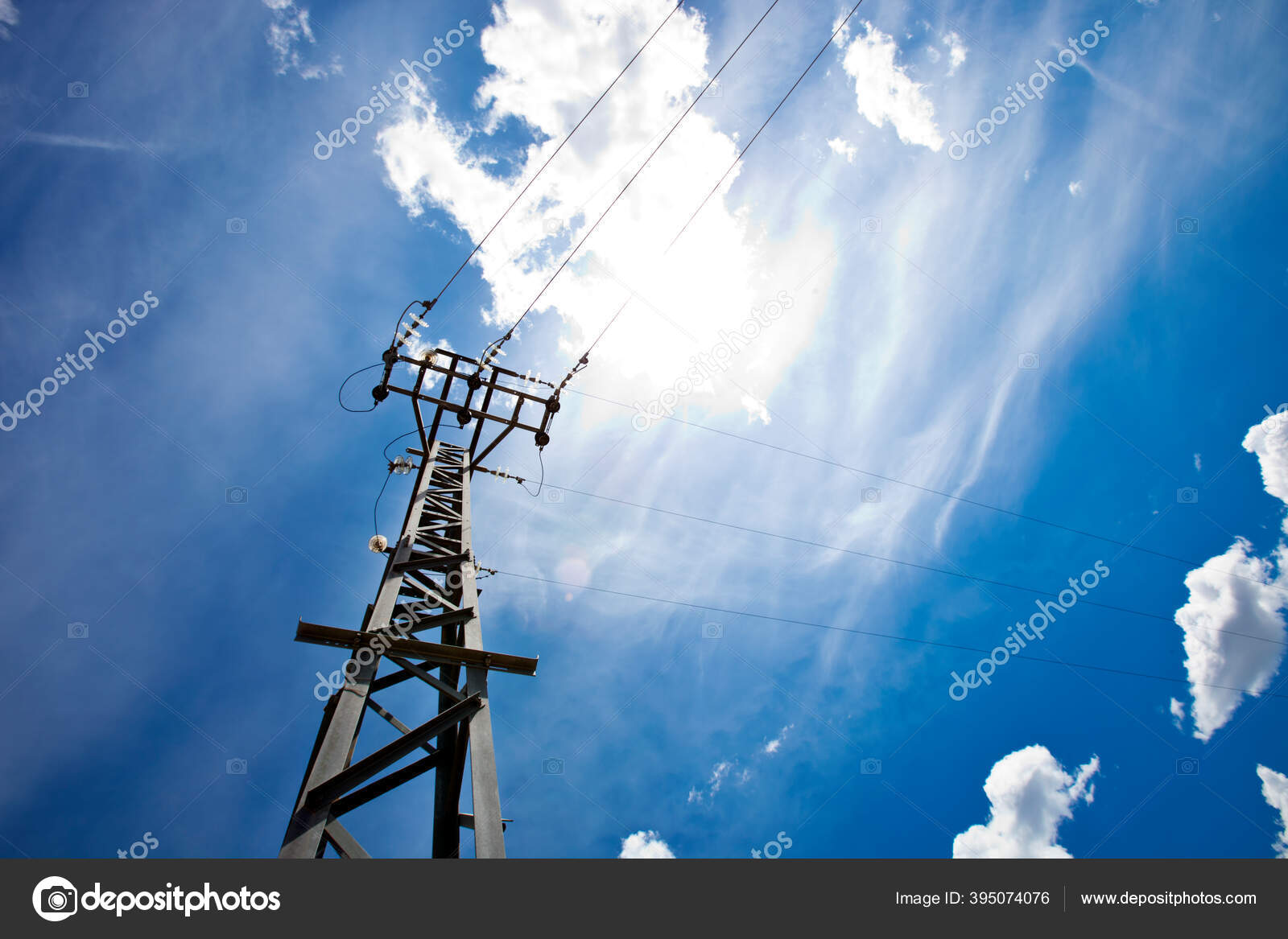 Power Lines Blue Sky Sun — Stock Photo © londondeposit #395074076