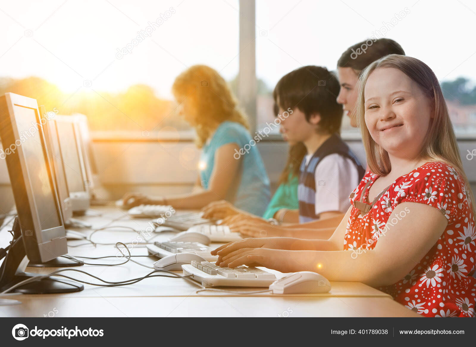 Girl Syndrome Using Computer School — Stock Photo © londondeposit ...