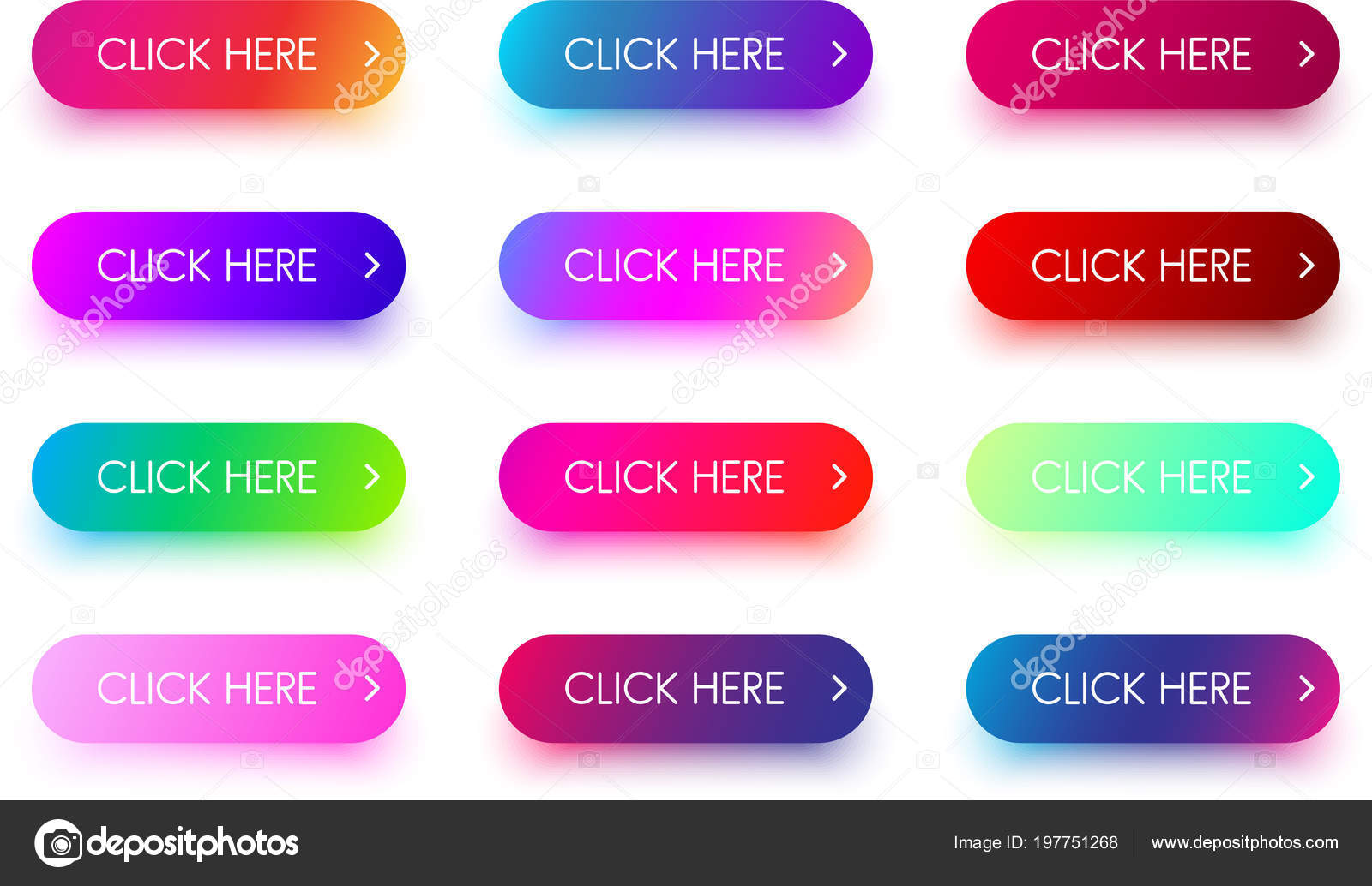 Set Bright Colorful Click Here Icons Isolated White Background Vector ...
