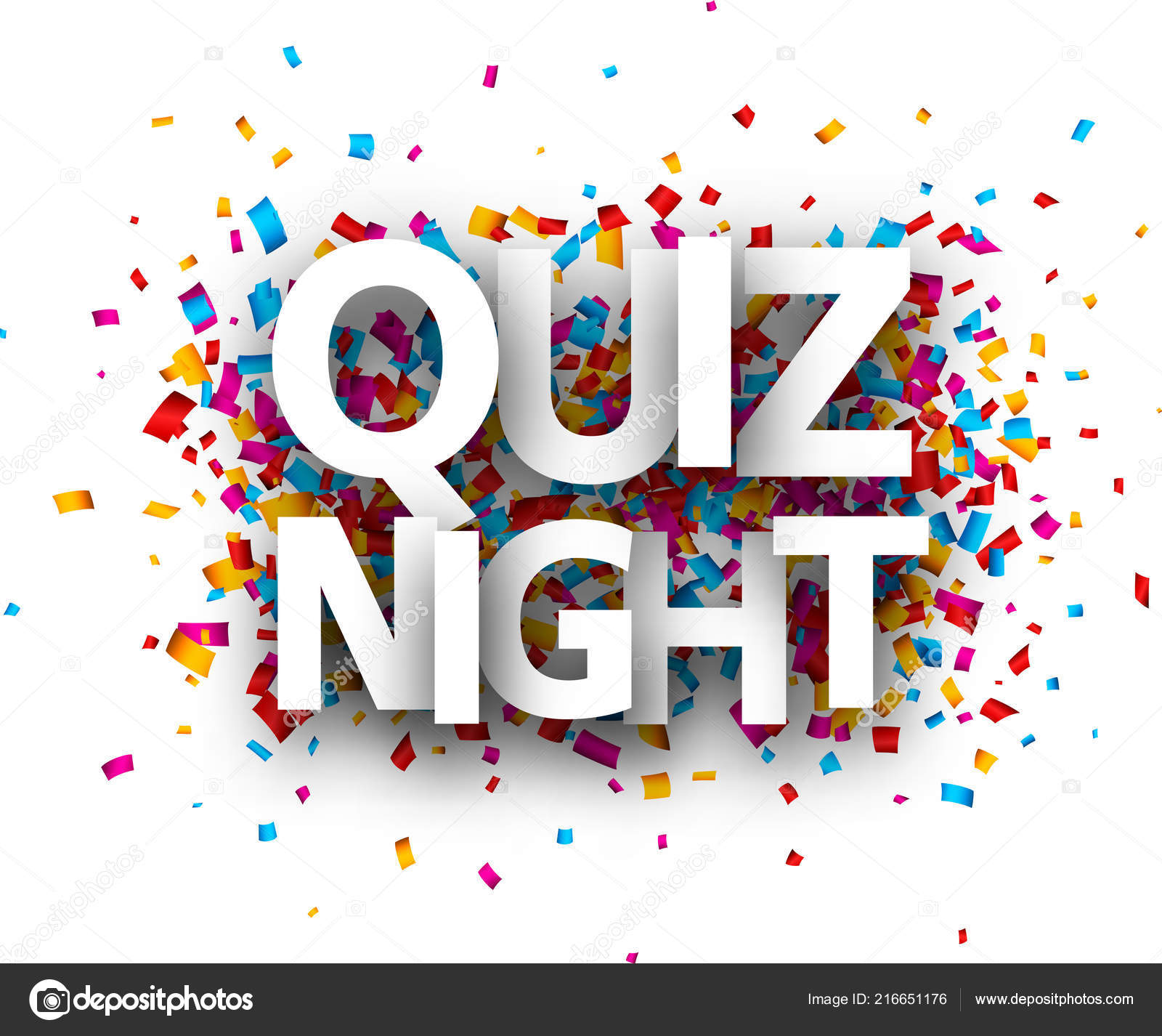Quiz Night Sign Colorful Paper Confetti Isolated White Background Stock ...