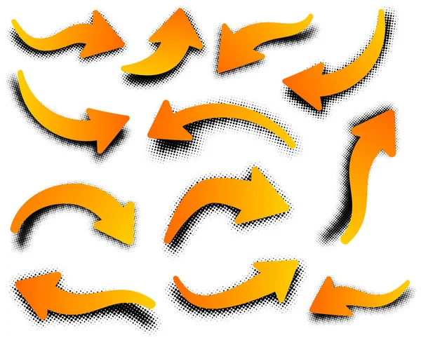 Orange pop art arrows isolated on white. — Stock Illustration