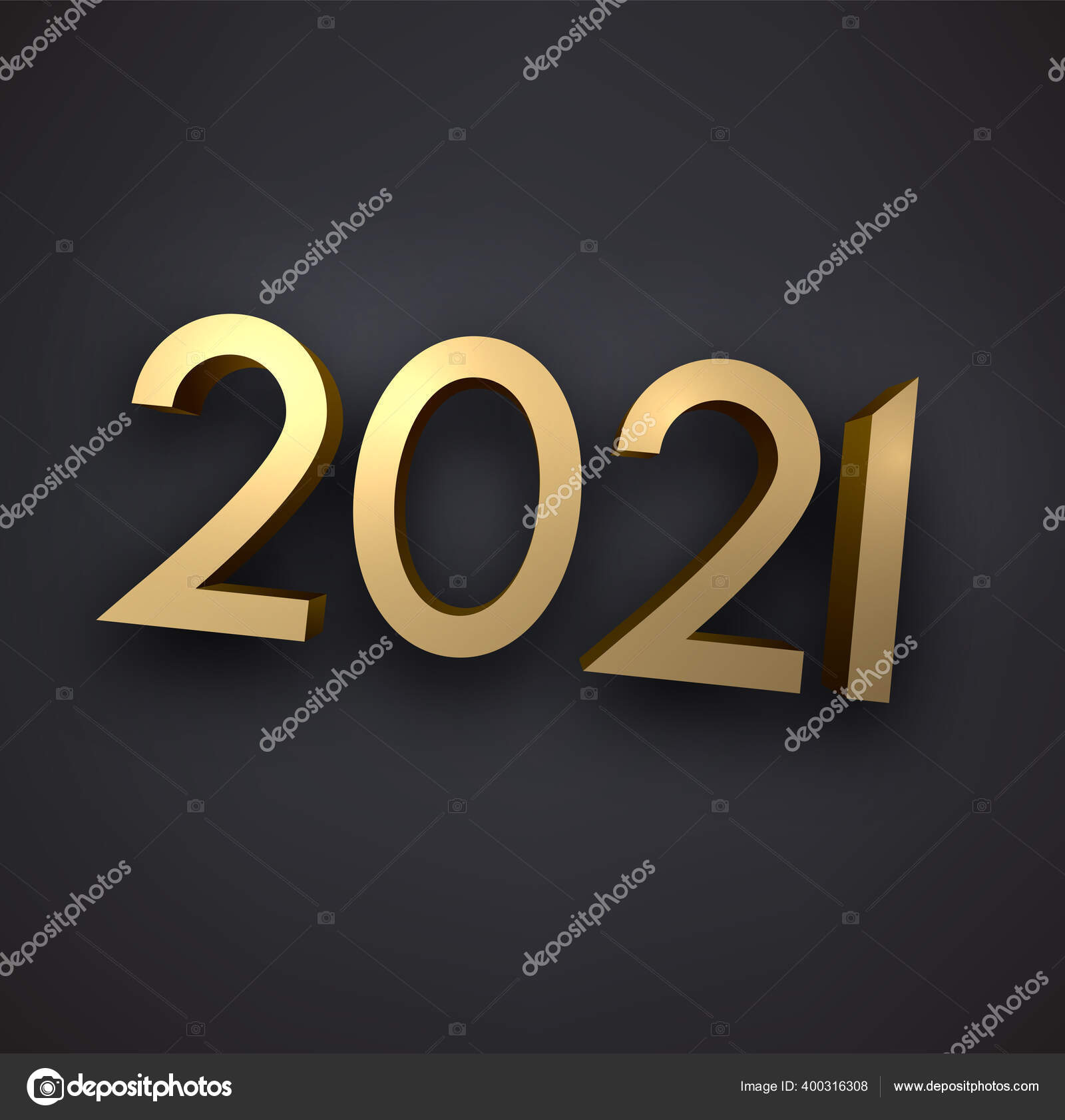 Golden Metallic Slanted 2021 Sign Dark Background Vector Holiday ...