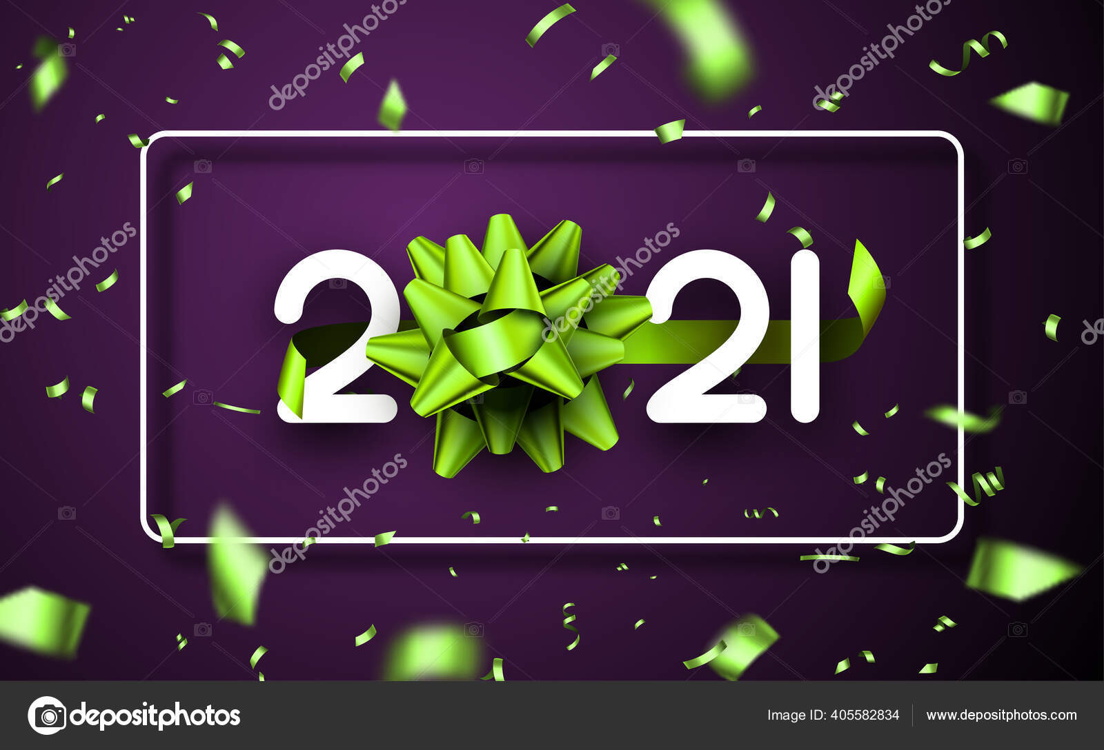 White Square Frame Rounded Angles Violet Background Green Bow Instead ...