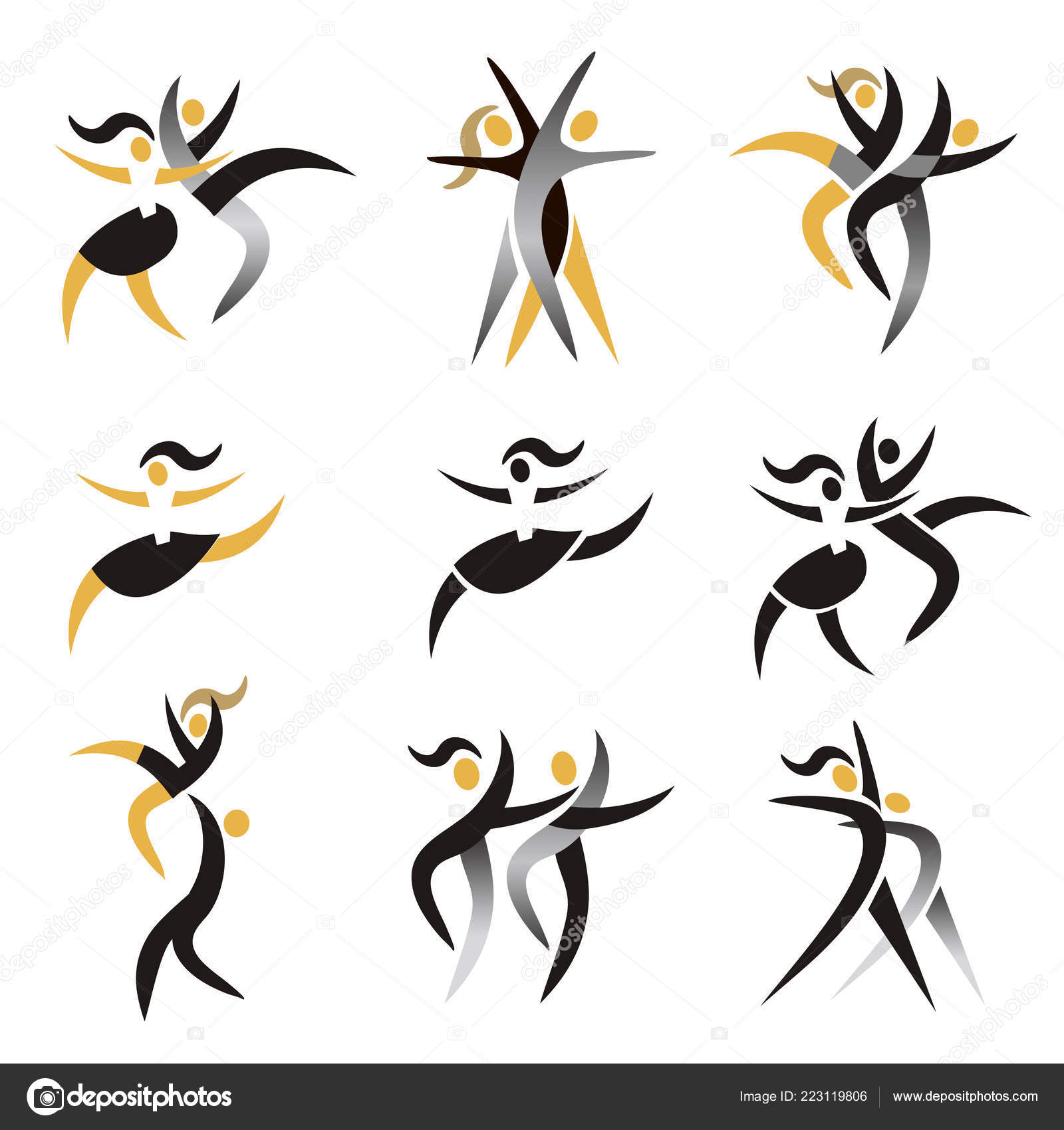 Modern Dancing Expresiv Stylized Icons Set Colorful Modern Dancing ...