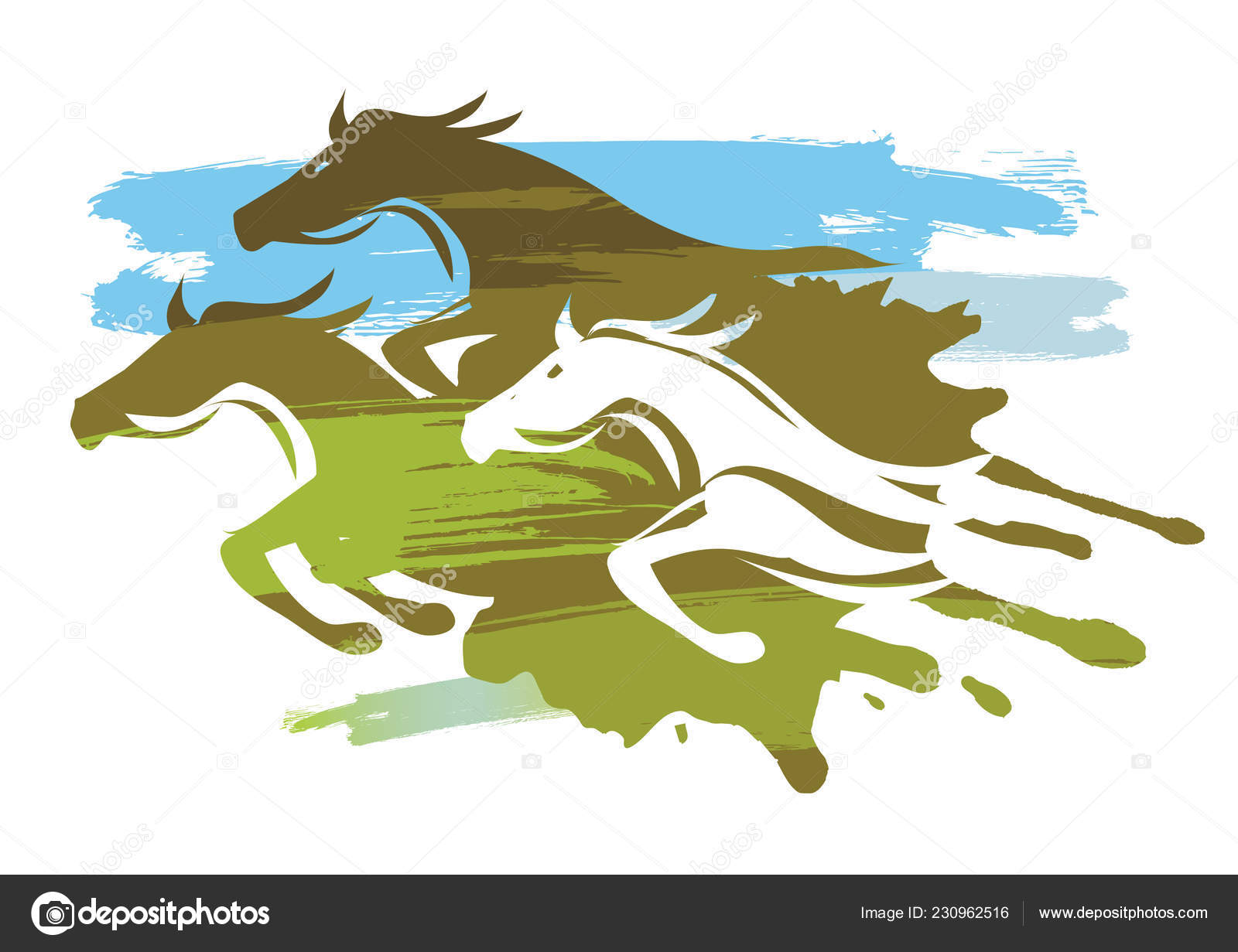Three Running Horses Silhouette