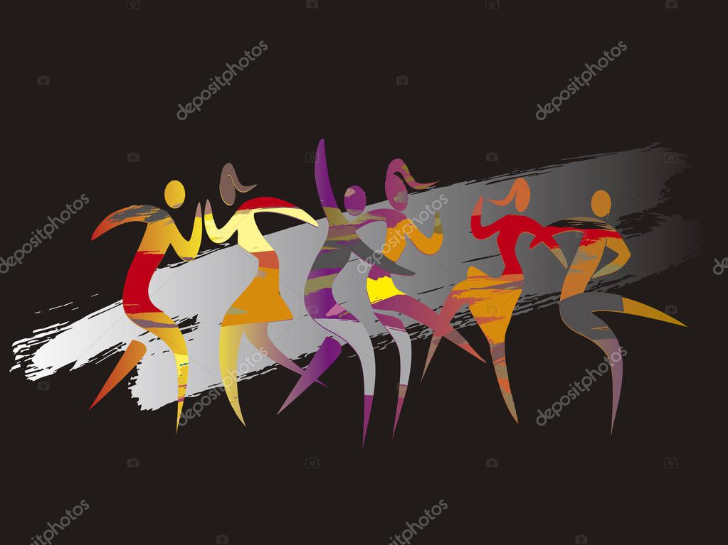 Danza moderna, bailarines de discoteca, fiesta de baile.Colorida ...