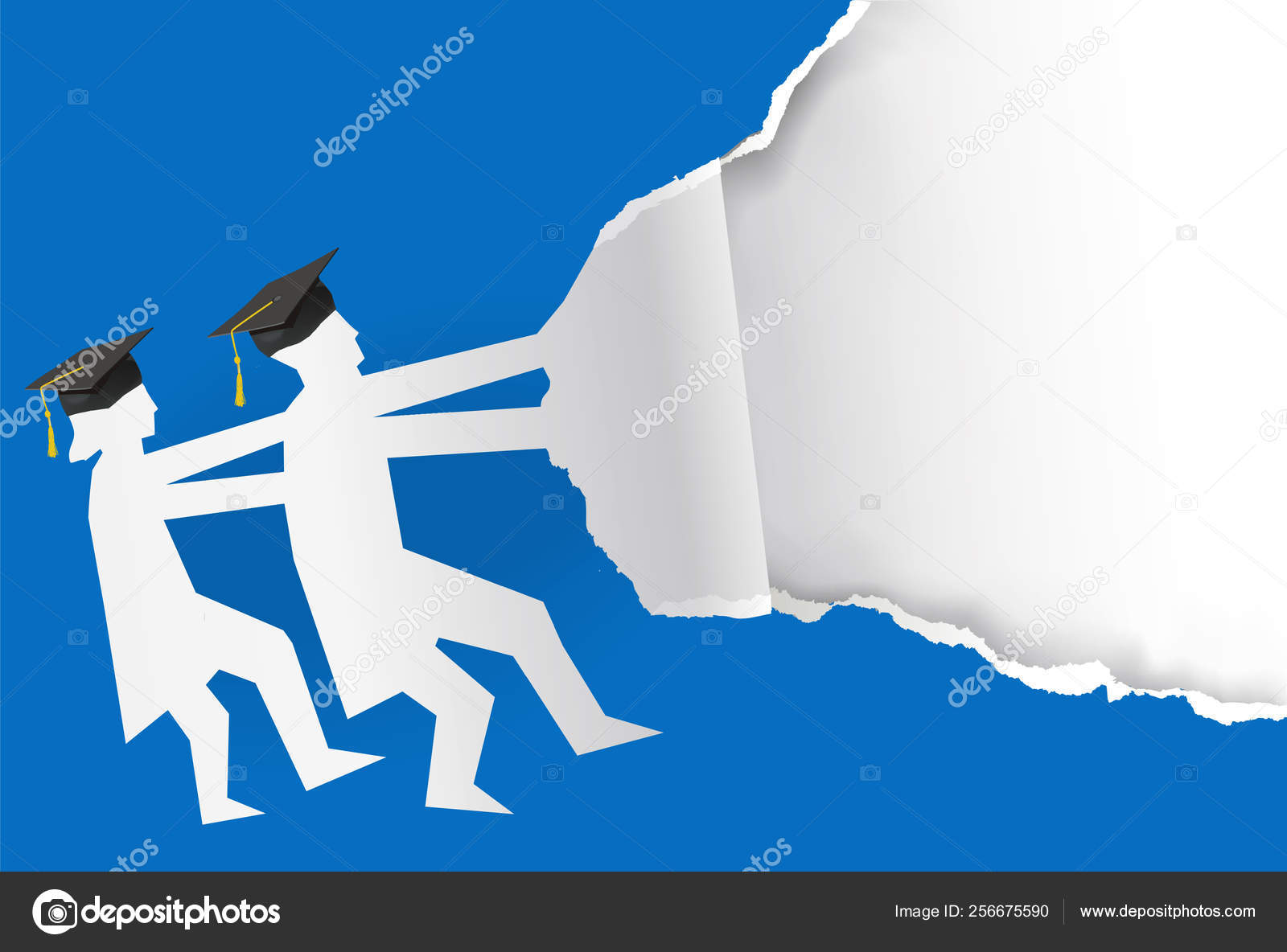 Two Graduates Torn Blue Paper Background Illustration Two Students ...