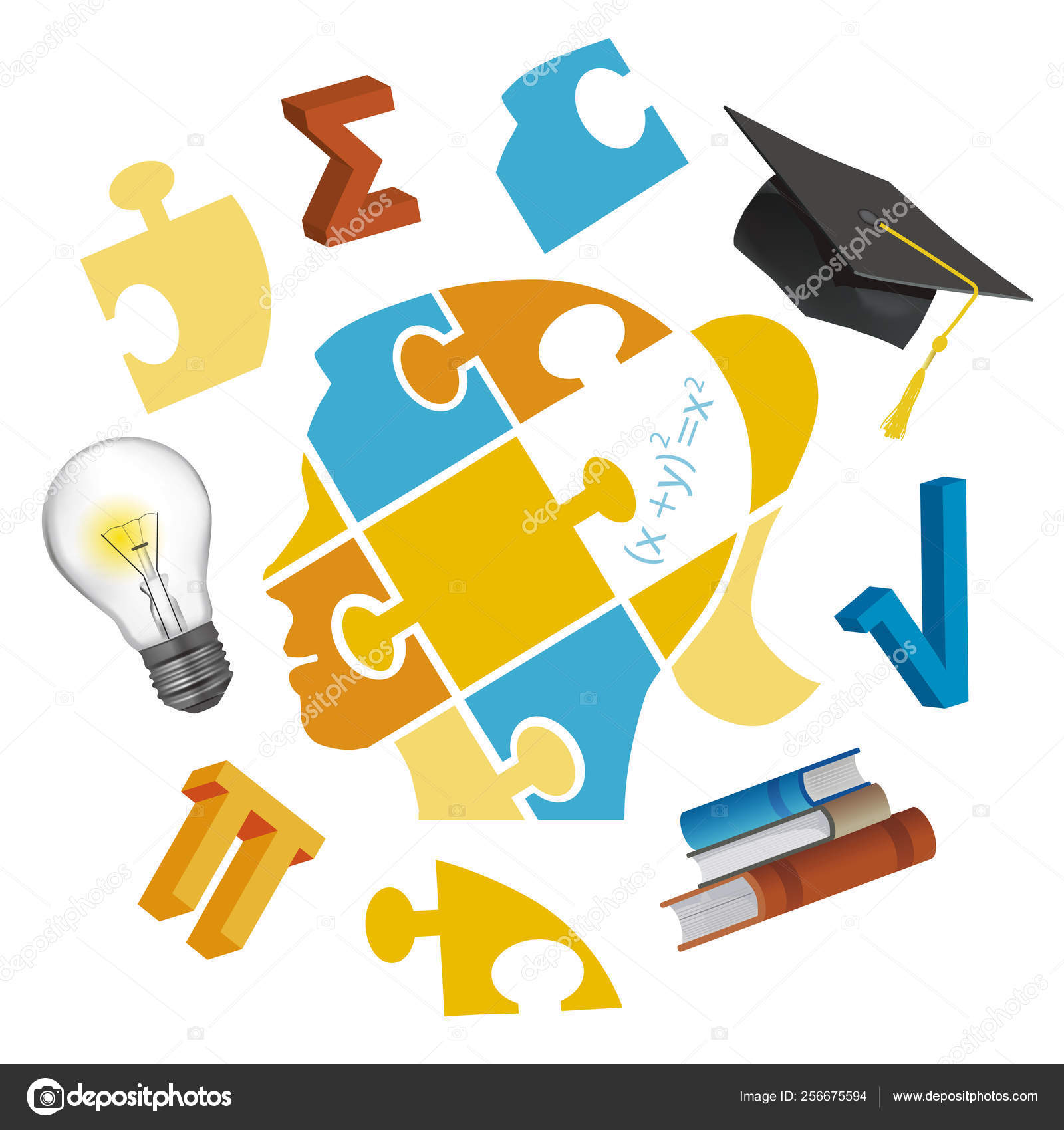 Girl Mathematics Student Puzzle Concept Stylized Head Young Girl Puzzle ...