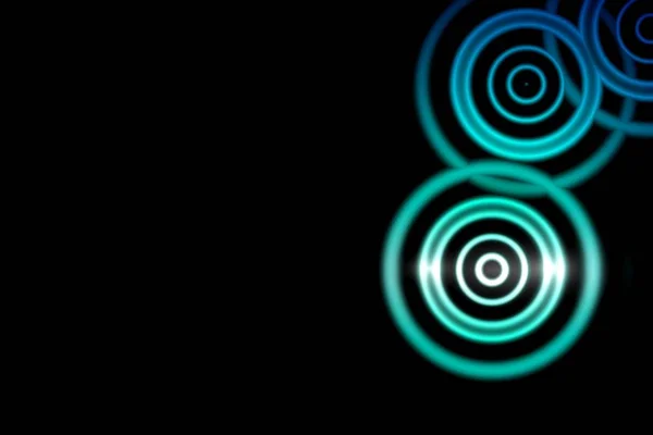 Light teal sound waves oscillating with circle ring on black background ...
