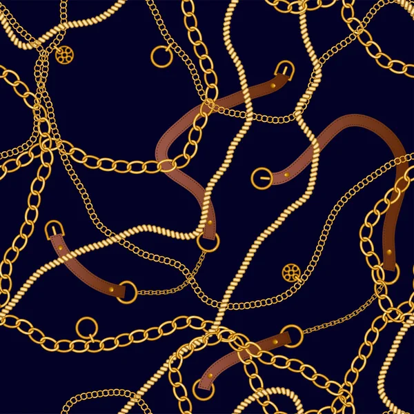 Golden chains bold floral blue pattern fashion vector design. — Stock ...