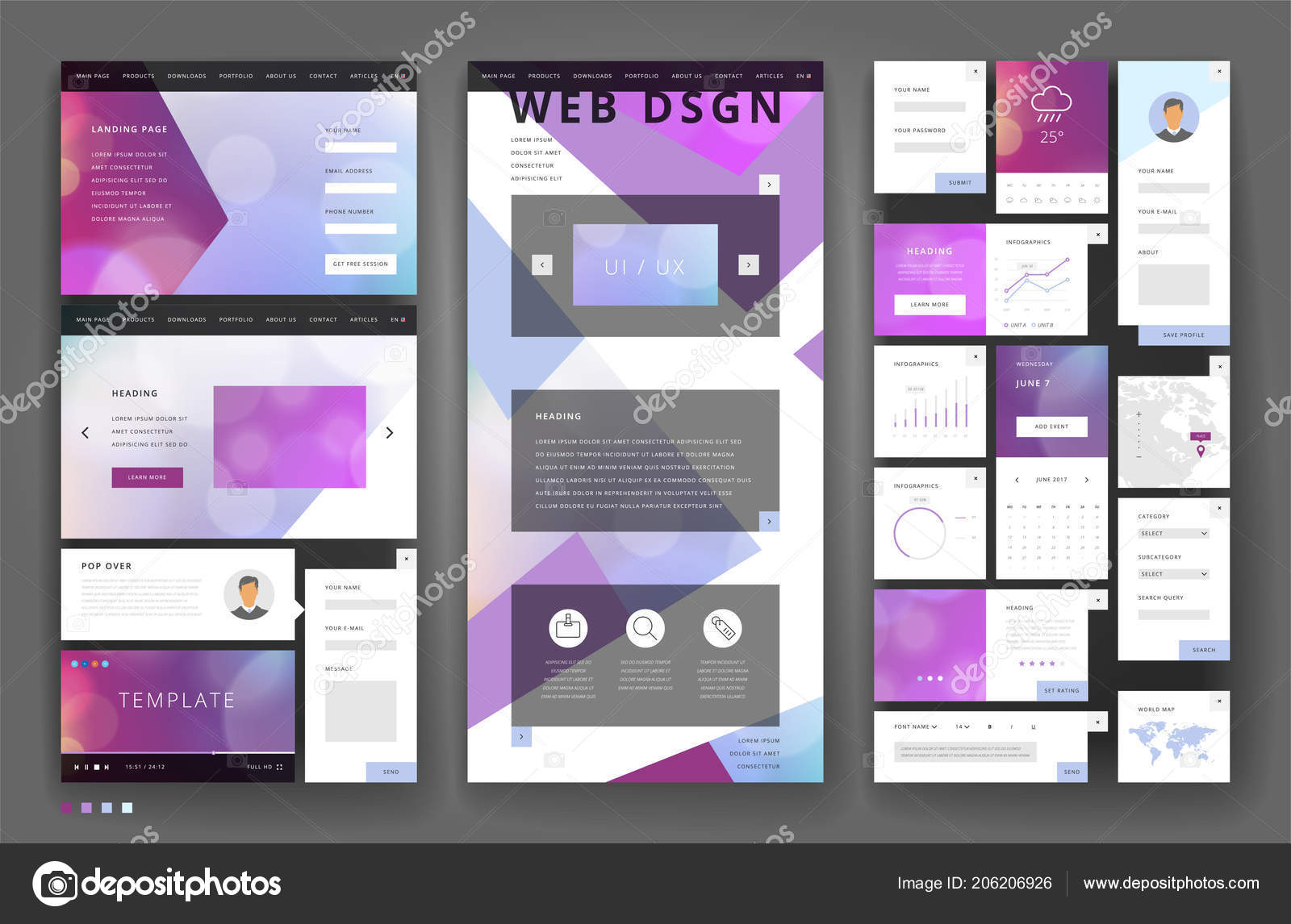 Website Template Design Interface Elements Bokeh Defocused Backgrounds ...